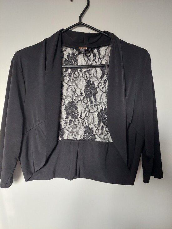 Lori Michaels | Sweaters | Lori Michaels Size L Black Lace Bolero Shrug ...